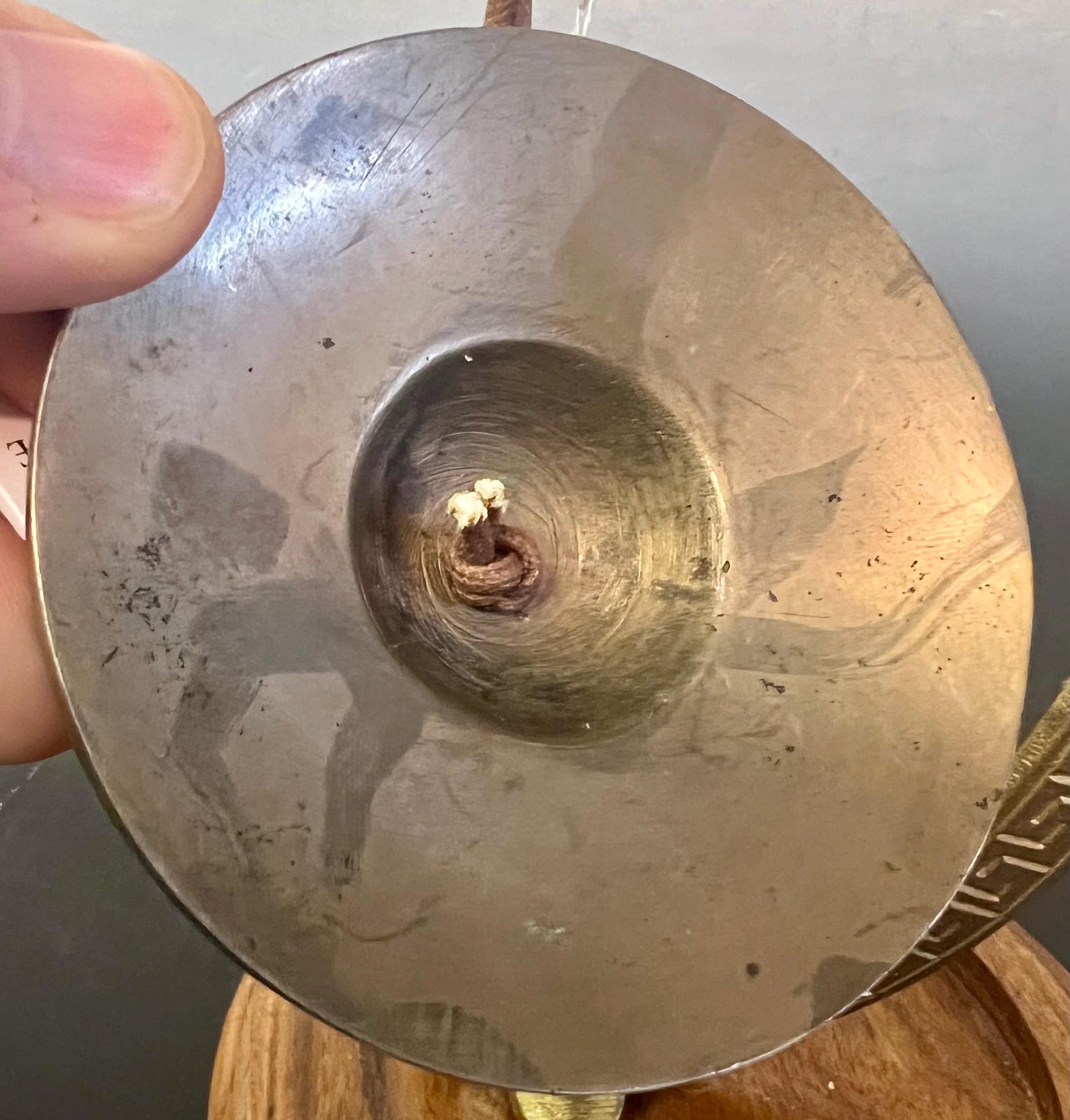 Tibet Collection OM Mani Ting Table Chime Gong Brass W/ Wood Base ...