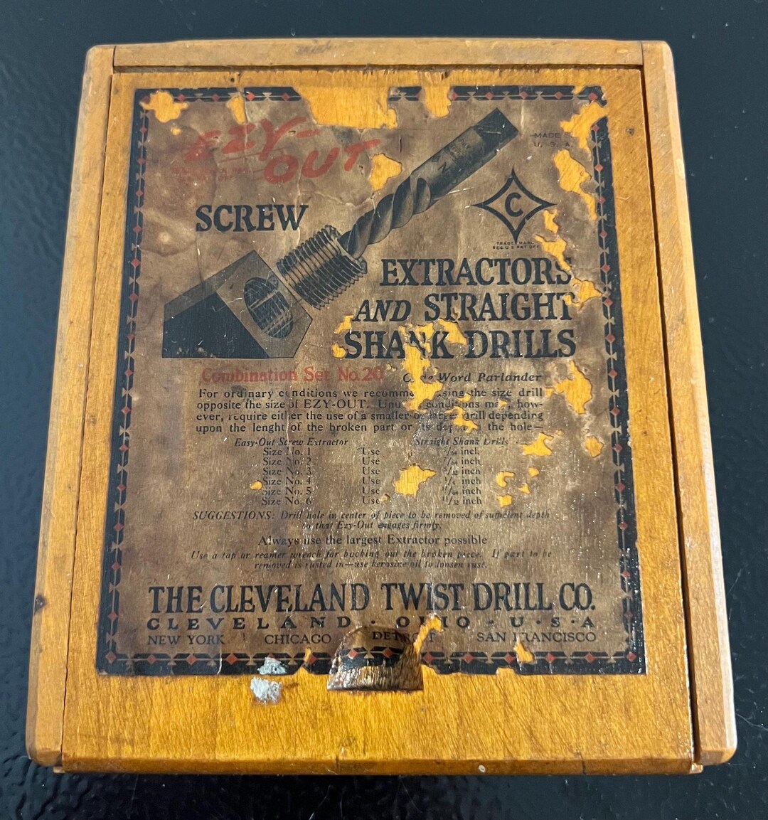 Vintage ‘ezy Out’ Screw Extractors Cleveland Twist Drill Co W/ Finger ...