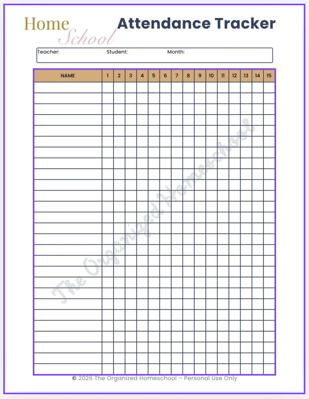 Homeschool Attendance Tracker - Etsy