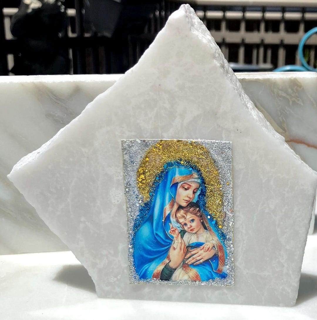 Virgin Mary,baby Jesus, Religious Iconic, Marble,marble Plaque, off Cut ...