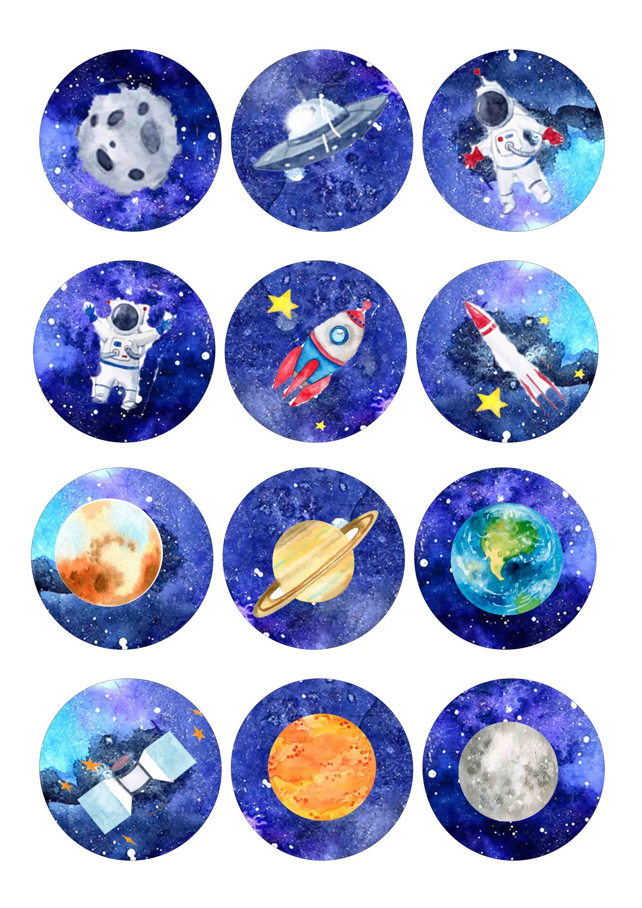 Space Memory Game, Printables for Kids, Watercolor Memory Game ...