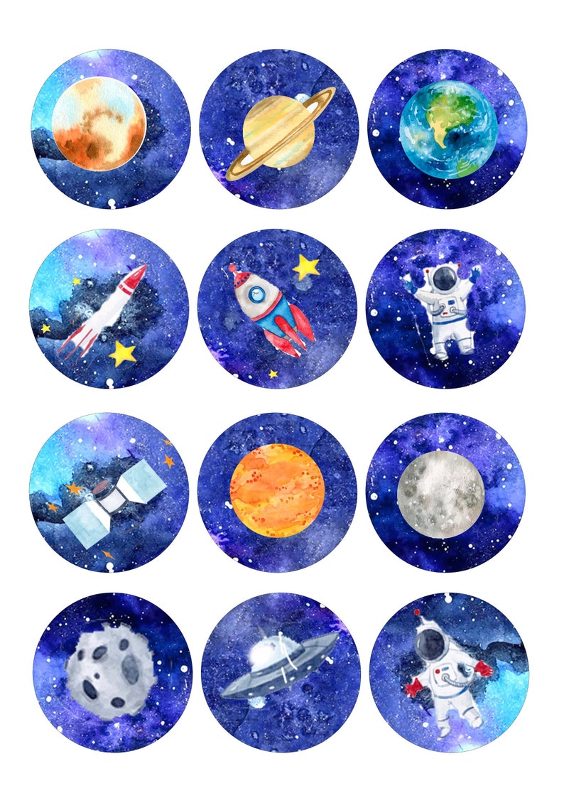 Space Memory Game, Printables for Kids, Watercolor Memory Game ...