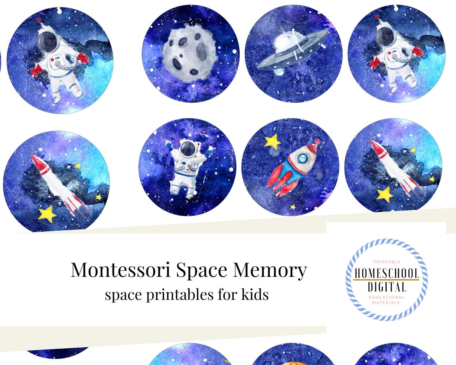 Space Memory Game, Printables for Kids, Watercolor Memory Game ...