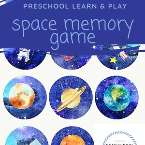 Space Memory Game, Printables for Kids, Watercolor Memory Game ...