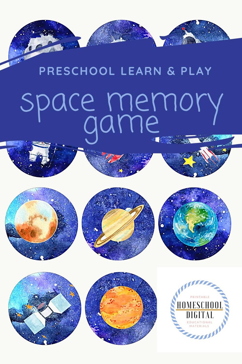 Space Memory Game, Printables for Kids, Watercolor Memory Game ...