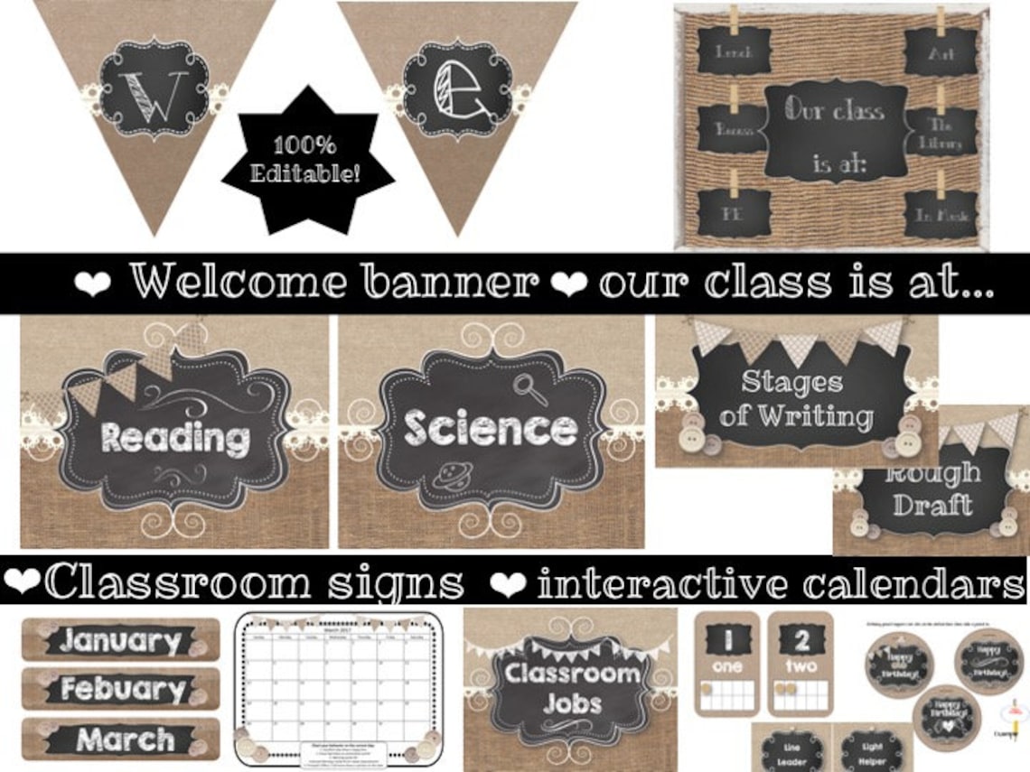 Chalkboard, Burlap and Buttons Classroom Decoration MEGA Bundle ...