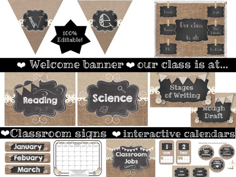 Chalkboard, Burlap and Buttons Classroom Decoration MEGA Bundle ...