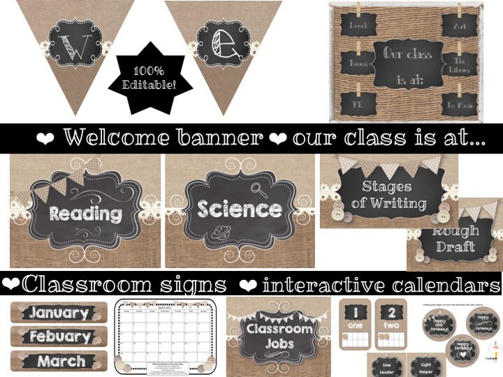 Chalkboard, Burlap and Buttons Classroom Decoration MEGA Bundle ...