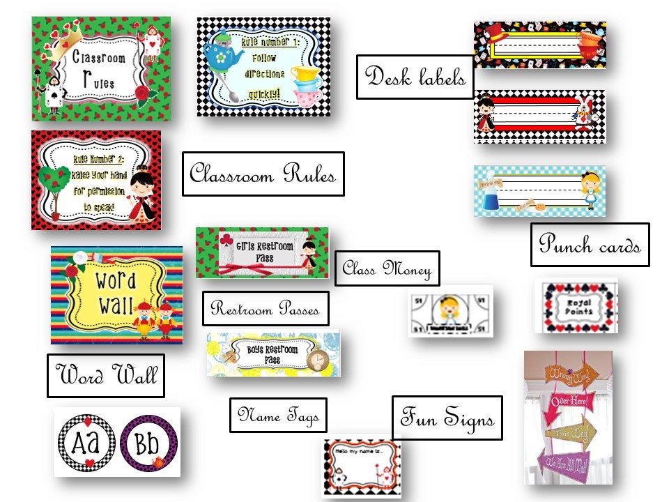 Alice and Wonderland Classroom Decoration Set-over 200 Pages!-editable ...