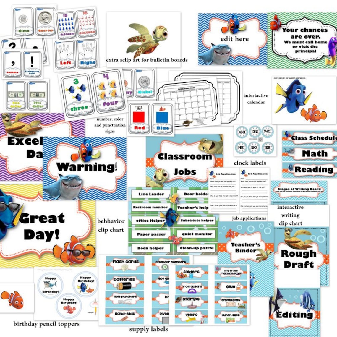 Finding Nemo and Dory Classroom Decoration Set-editable! - Etsy