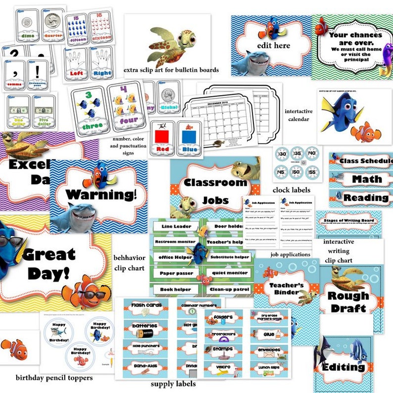 Finding Nemo and Dory Classroom Decoration Set-editable! - Etsy