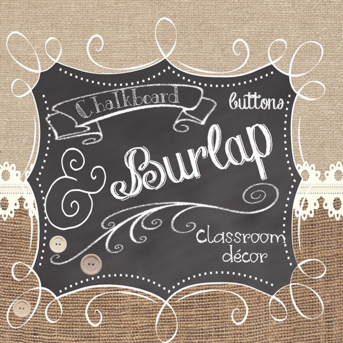 Chalkboard Burlap and Buttons Classroom Decoration MEGA - Etsy