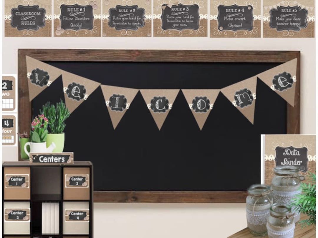 Chalkboard, Burlap and Buttons Classroom Decoration MEGA Bundle ...