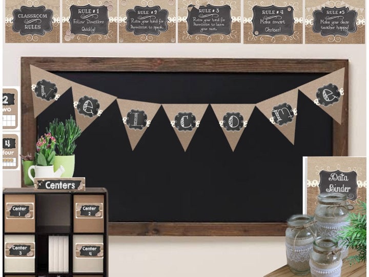 Chalkboard Burlap and Buttons Classroom Decoration MEGA - Etsy