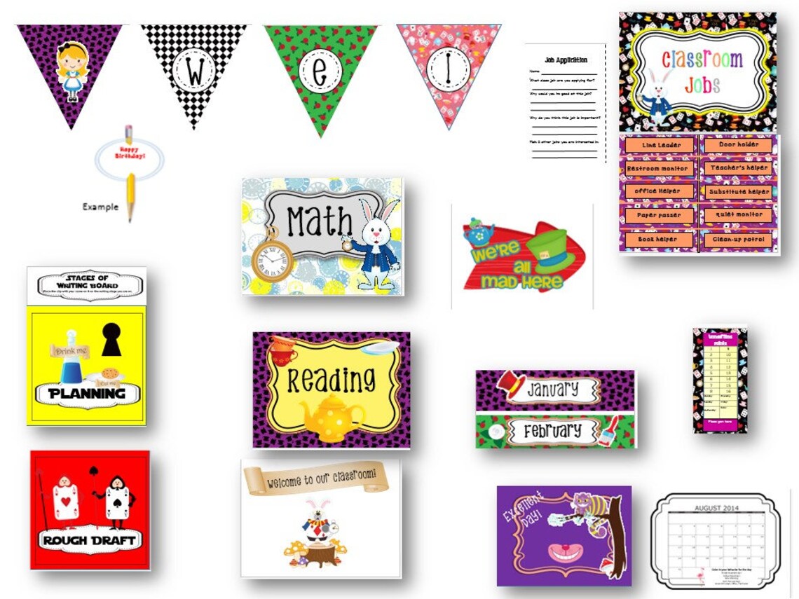 Alice and Wonderland Classroom Decoration Set-over 200 Pages!-editable ...