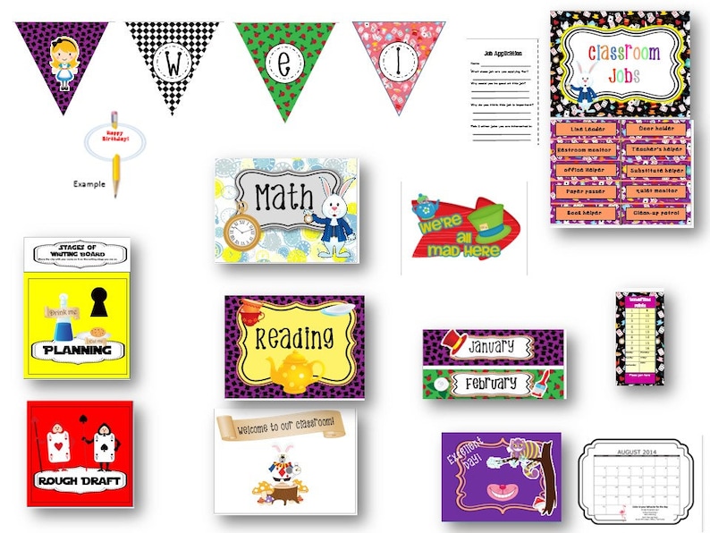 Alice and Wonderland Classroom Decoration Set-over 200 Pages!-editable ...