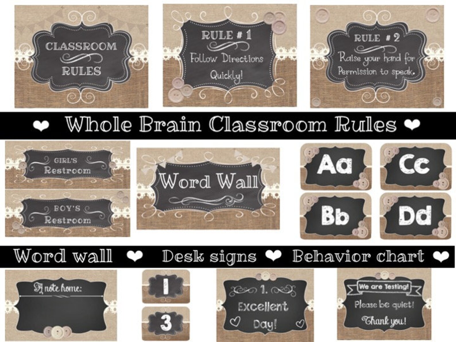 Chalkboard, Burlap and Buttons Classroom Decoration MEGA Bundle ...