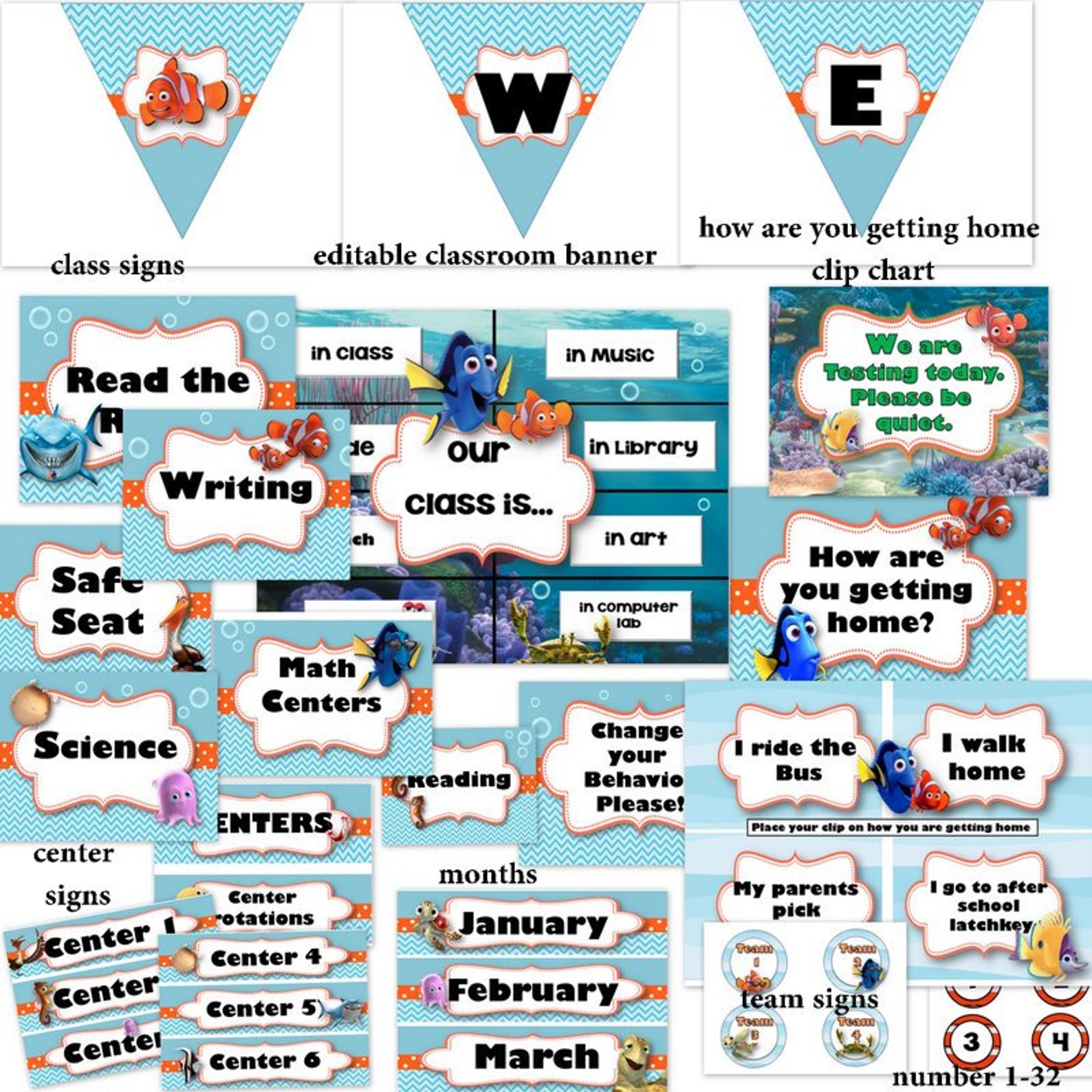 Finding Nemo and Dory Classroom Decoration Set-editable! - Etsy