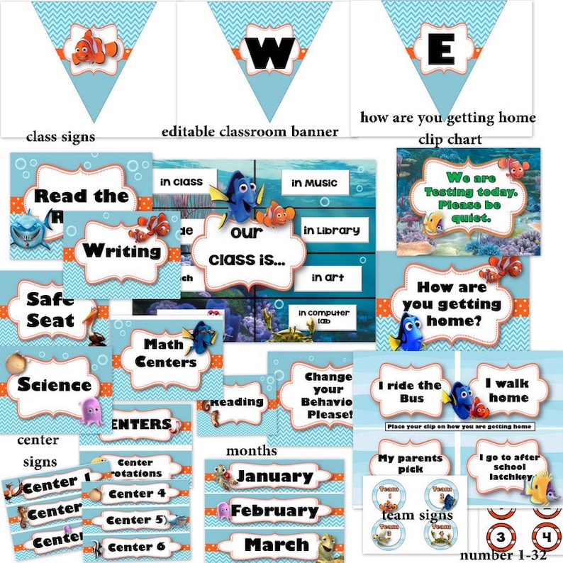Finding Nemo and Dory Classroom Decoration Set-editable! - Etsy