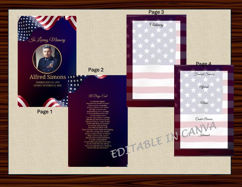 Patriotic Funeral Folder Editable With Canva - Etsy