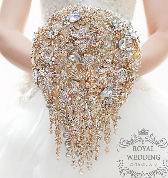 Gold Wedding Bridal Bouquet Brooch Bouquet Bridesmaids Bouquet | Etsy