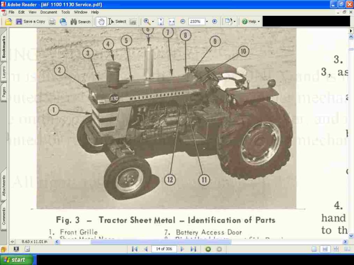 MASSEY FERGUSON 1100 1130 Workshop Manual Set - 325pg for MF1100 MF1130 ...