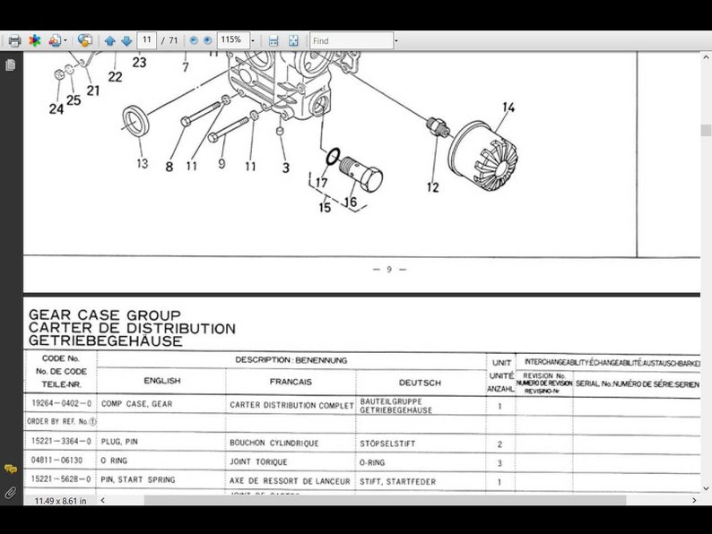 KUBOTA D950b TRACTOR ENGINE Parts Manual 70pg for D-950 950bbs With ...