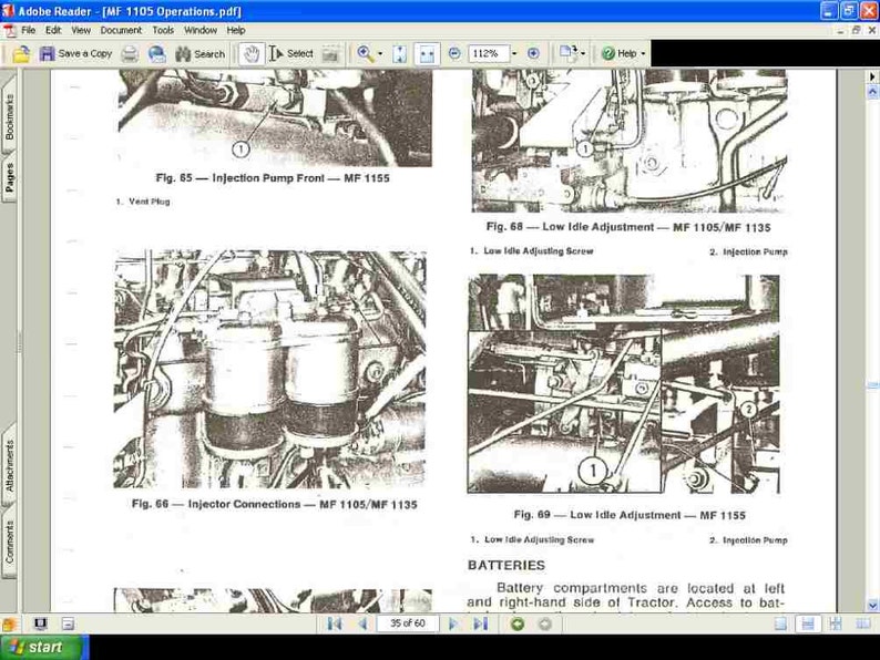 MASSEY FERGUSON MF 1105 1135 1155 Tractor Operations Manual for MF1105 MF1155 Service ...