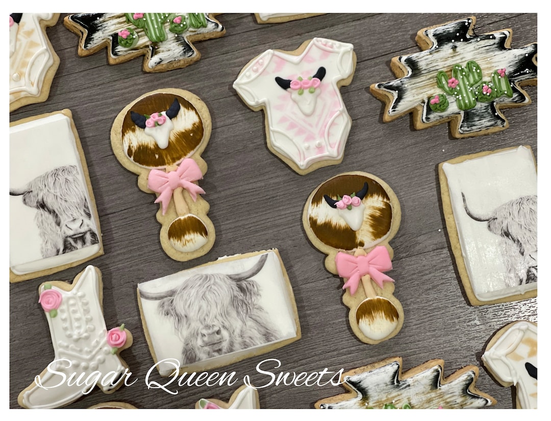 Highland Cow/western Theme Baby Shower Sugar Cookies - Etsy