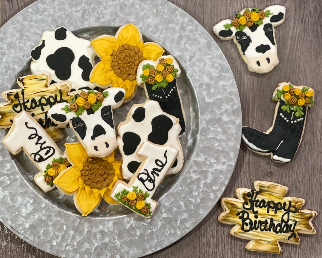 Cow Themed Birthday Cookies - Etsy