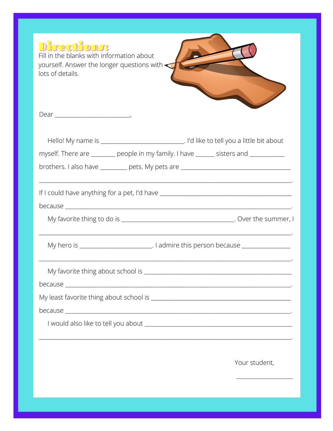 Letter to the Teacher- 1st Day Icebreaker/ Get to Know Your Students ...