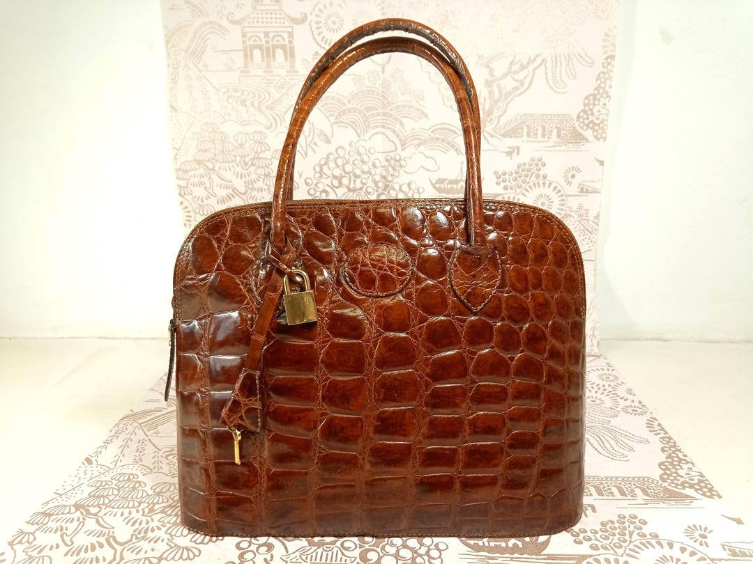 Vintage French Classic Pourchet Croc Embossed Leather Bolide Bag/purse ...