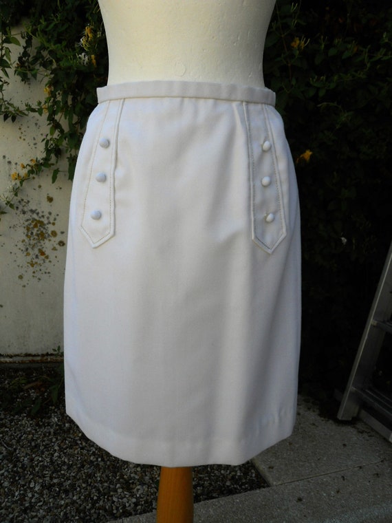 Vintage French Skirt in White Herringbone Handmade pr… - Gem