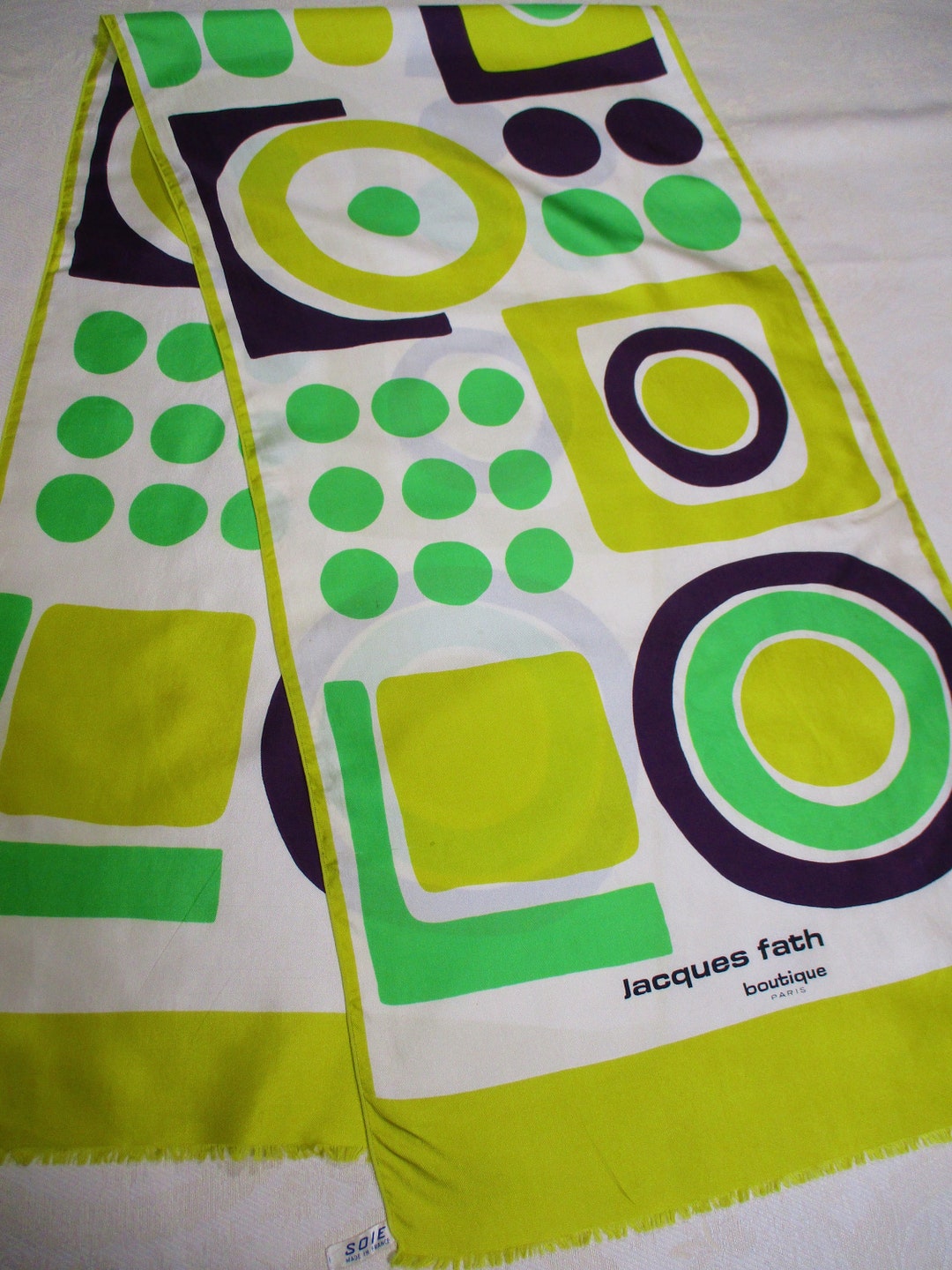 French Vintage 1960s Paris Designer Jacques Fath Silk Scarf Signed and ...