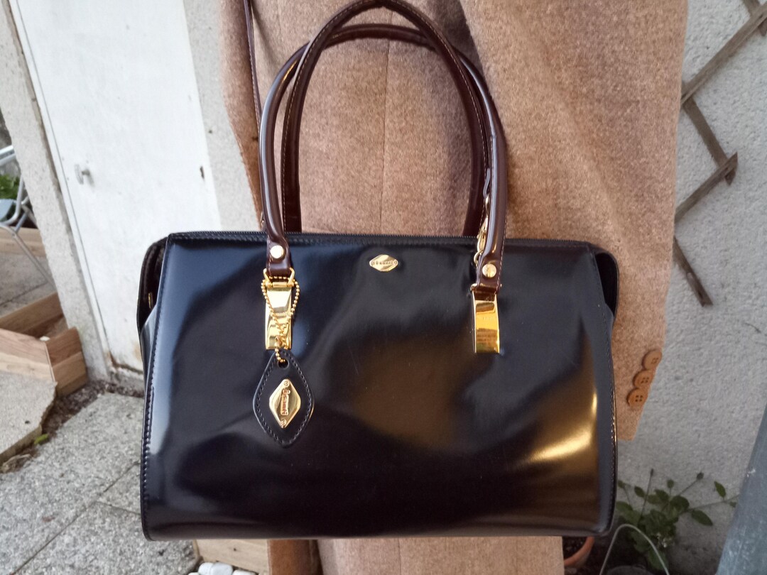 Vintage Black Leather Bowler Bag/shoulder/crossbody Bag in Bi Tone ...