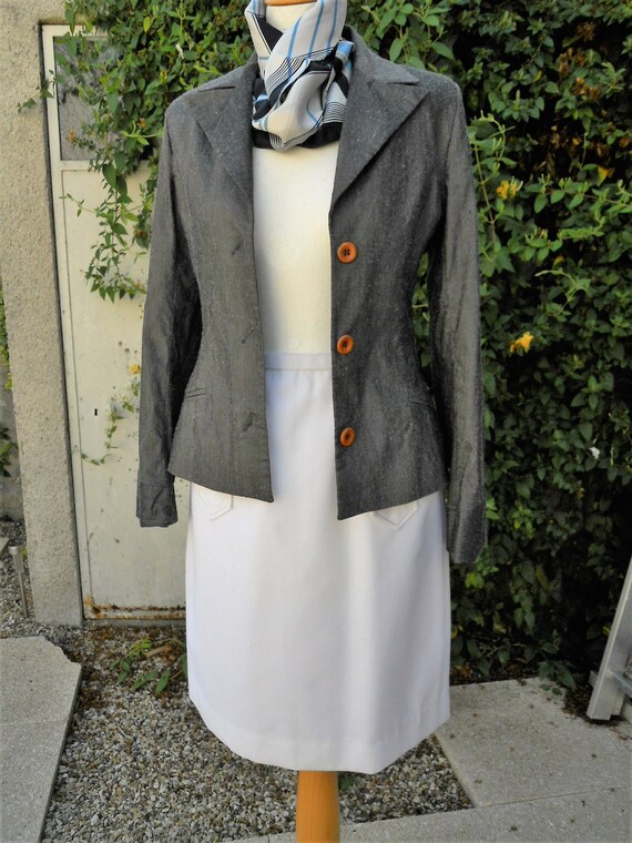 Vintage French Skirt in White Herringbone Handmade pr… - Gem