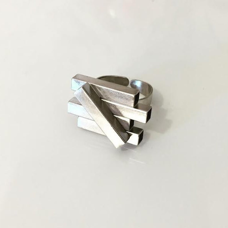 Geometric Ring , Pipes Ring With a Diagonal Pipe , Adjustable Rhodium ...
