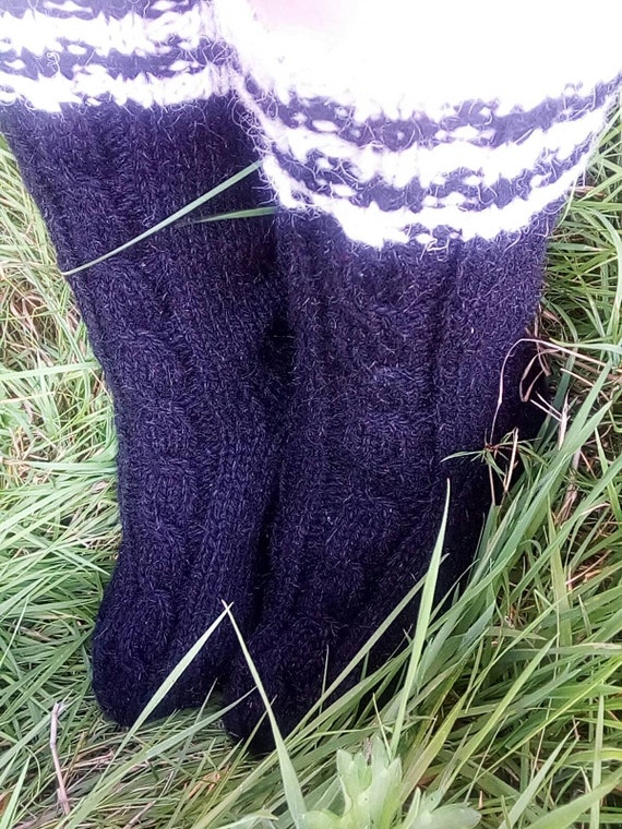 Women's Clothing Black Hand knit welly socks,pure wool hunter liners ...