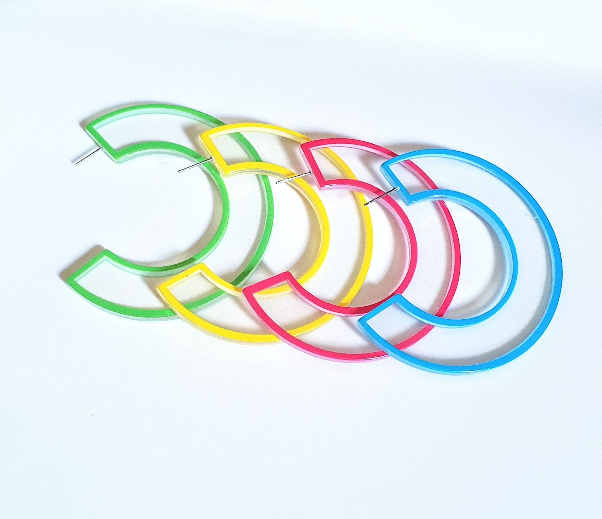 Neon Transparent Hoop Earrings, Huge Hoop Earrings, Transparent Hoops ...