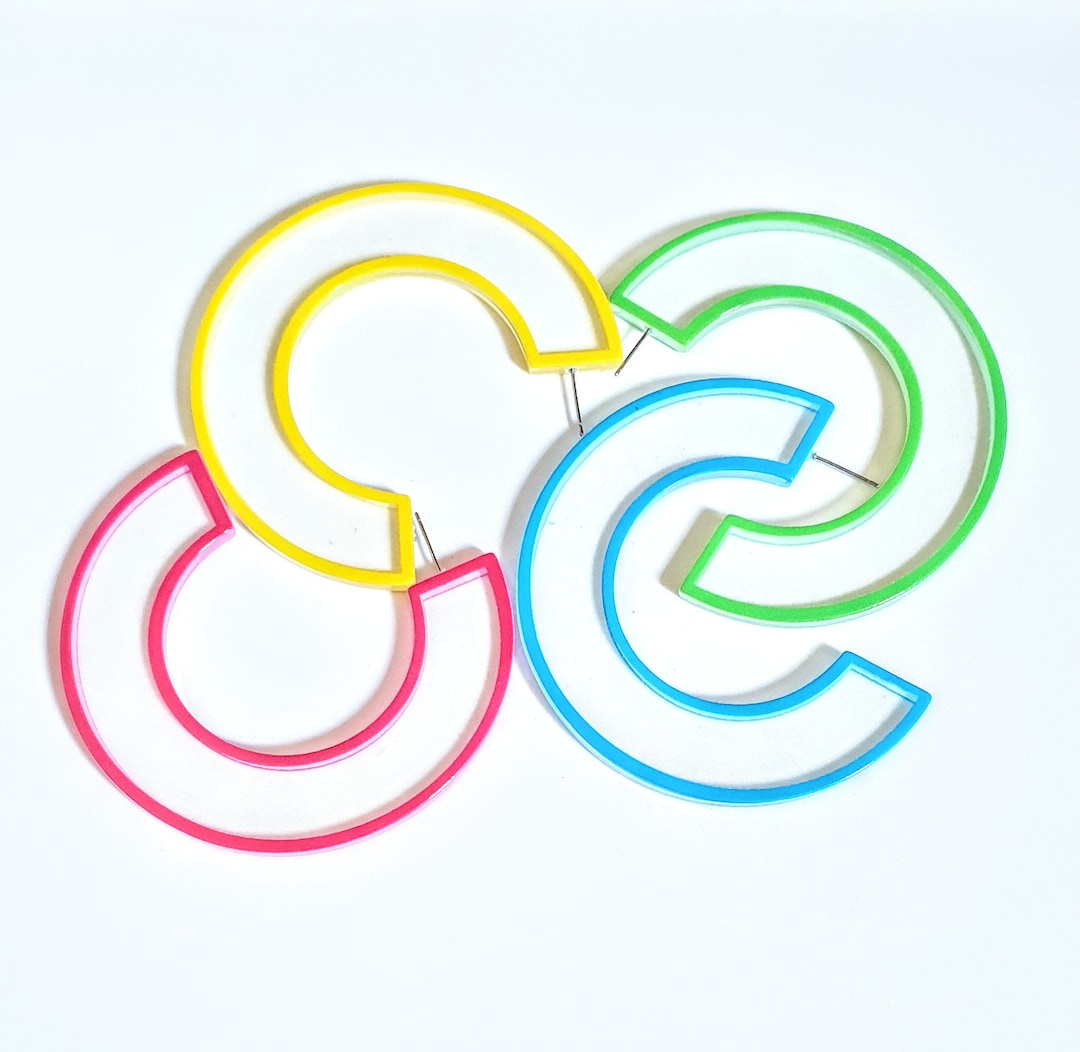 Neon Transparent Hoop Earrings, Huge Hoop Earrings, Transparent Hoops ...