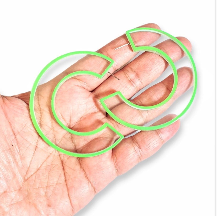 Neon Transparent Hoop Earrings, Huge Hoop Earrings, Transparent Hoops ...