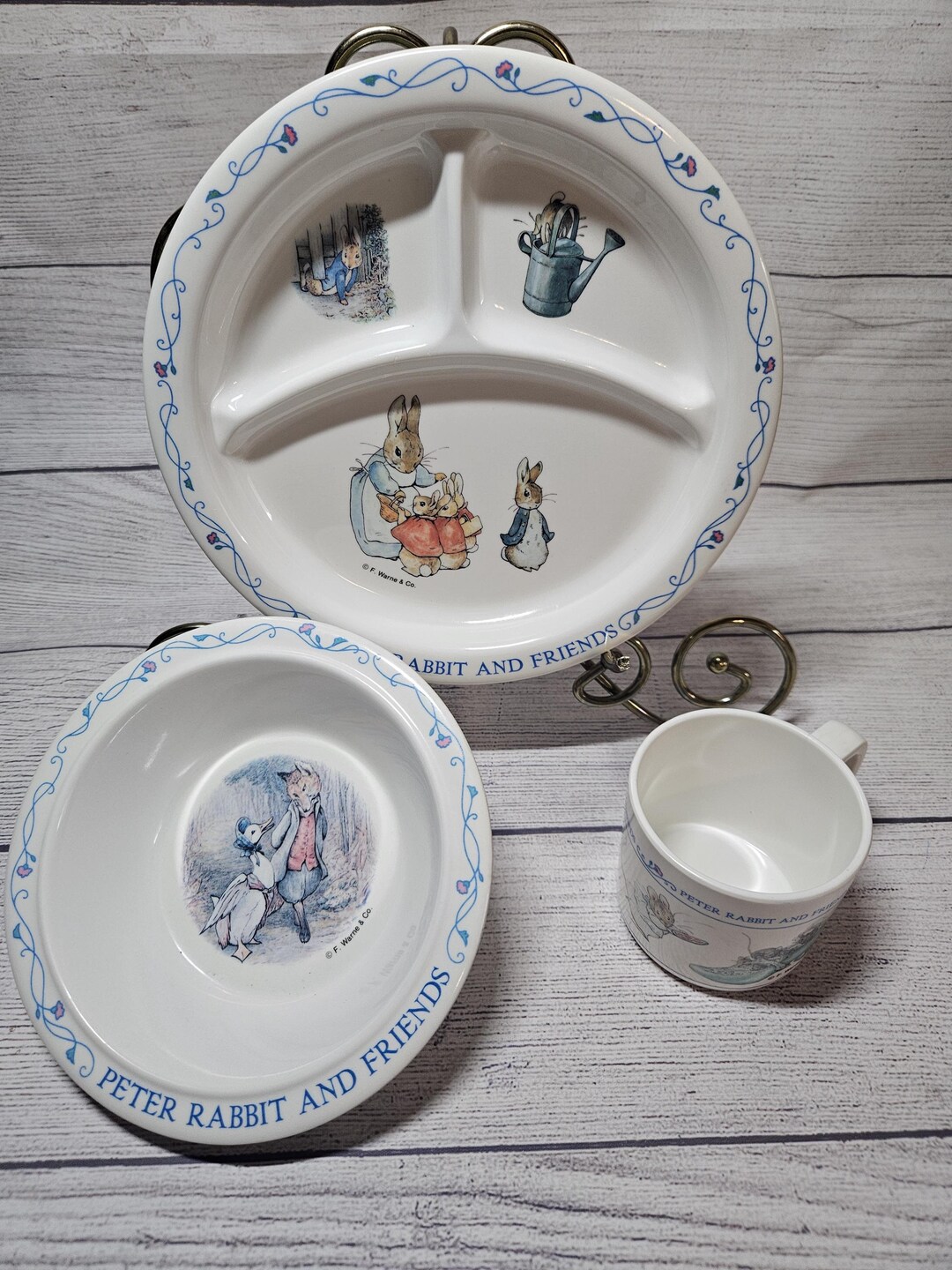 Vintage Eden PETER RABBIT and FRIENDS Melamine 3 Pc Dish Set Divided ...