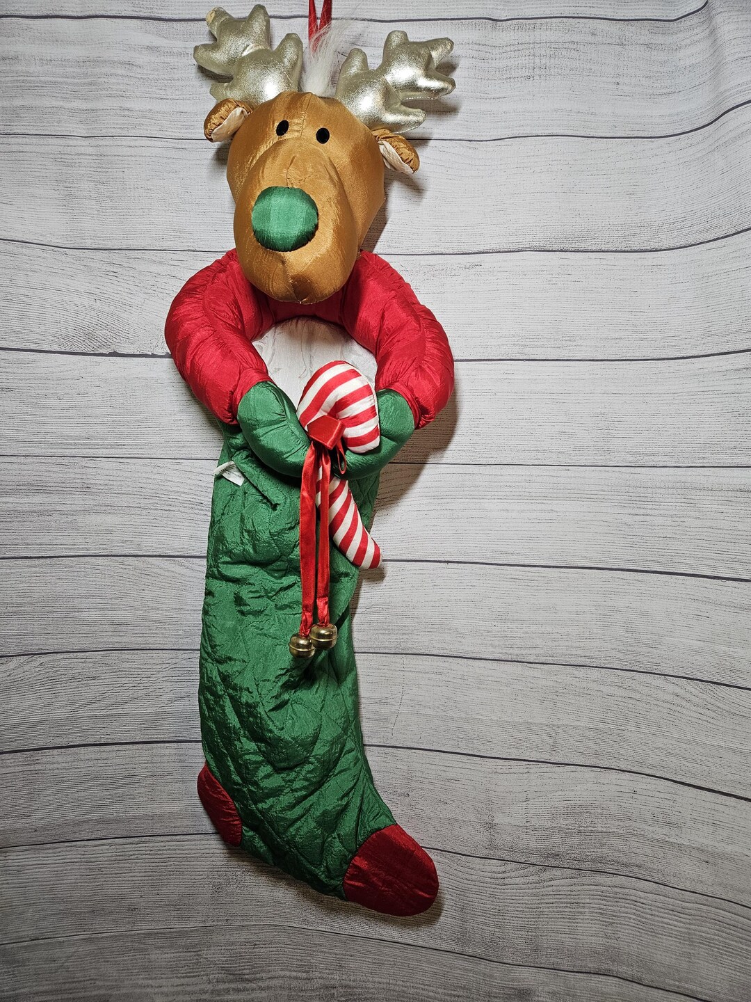 Extra Large REINDEER Christmas Stocking Puffalump Style 37.5 Long 1990s ...