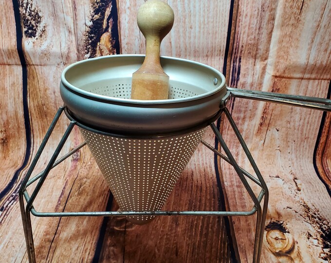 Aluminum Sieve Strainer 1970s W/ Stand and Wood Masher Wood Pestle ...