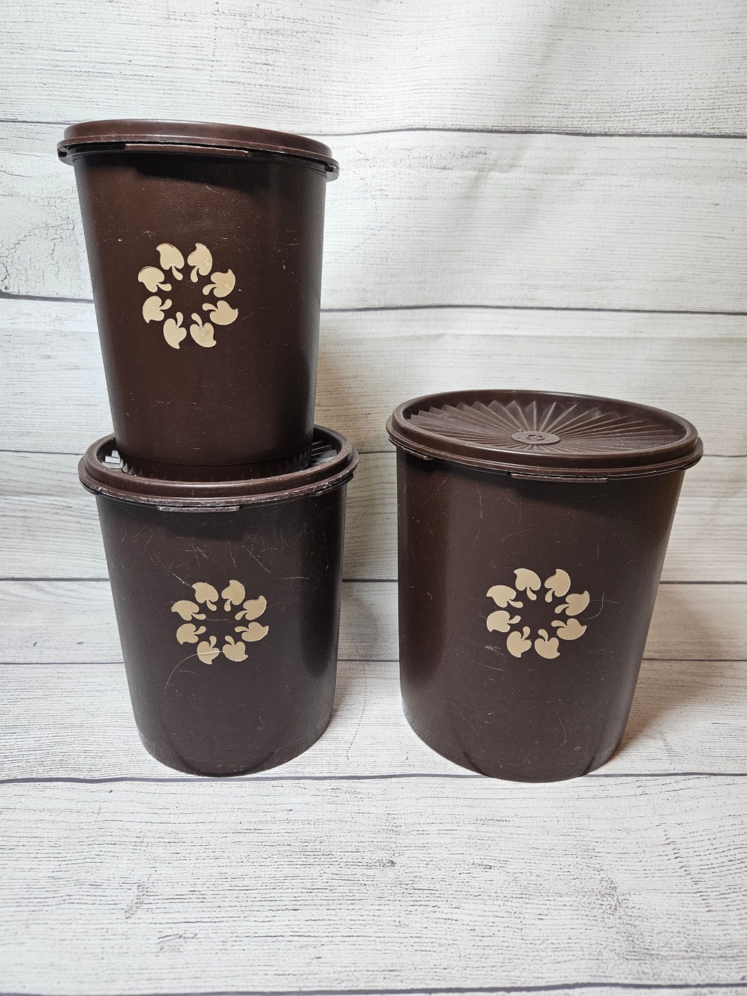 Vintage Tupperware Canister Set of 3 WITH LIDS Brown 807, 809, 811 ...