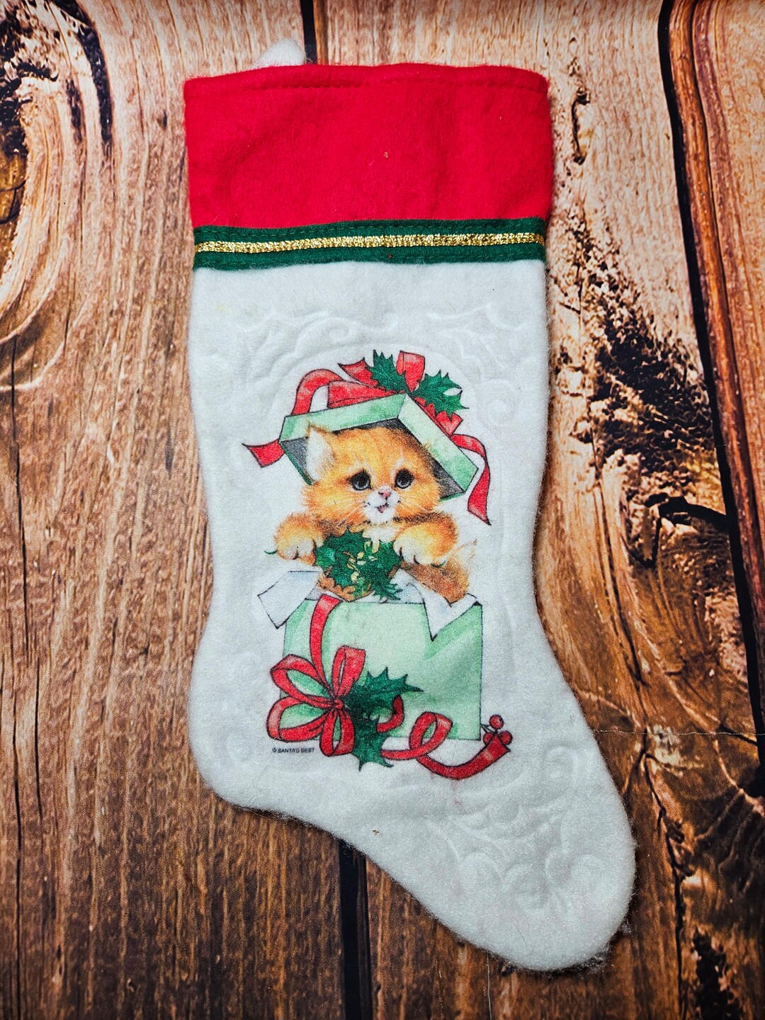 Vintage CAT Embossed Felt Christmas Stocking From Santa's Best - 14.5 ...