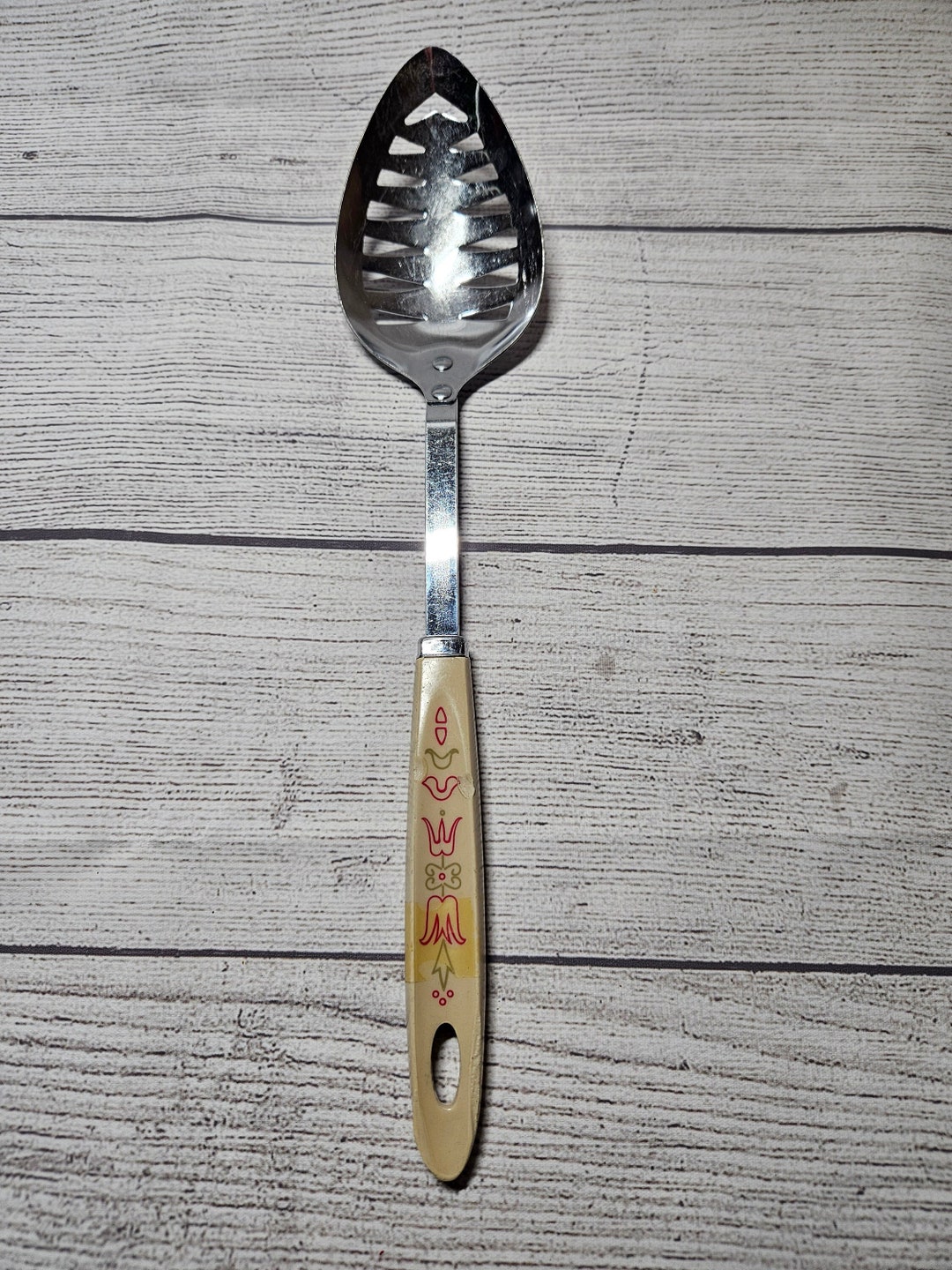 Vintage ANDROCK Stainless Slotted Serving Spoon W/ Green/pink Design ...