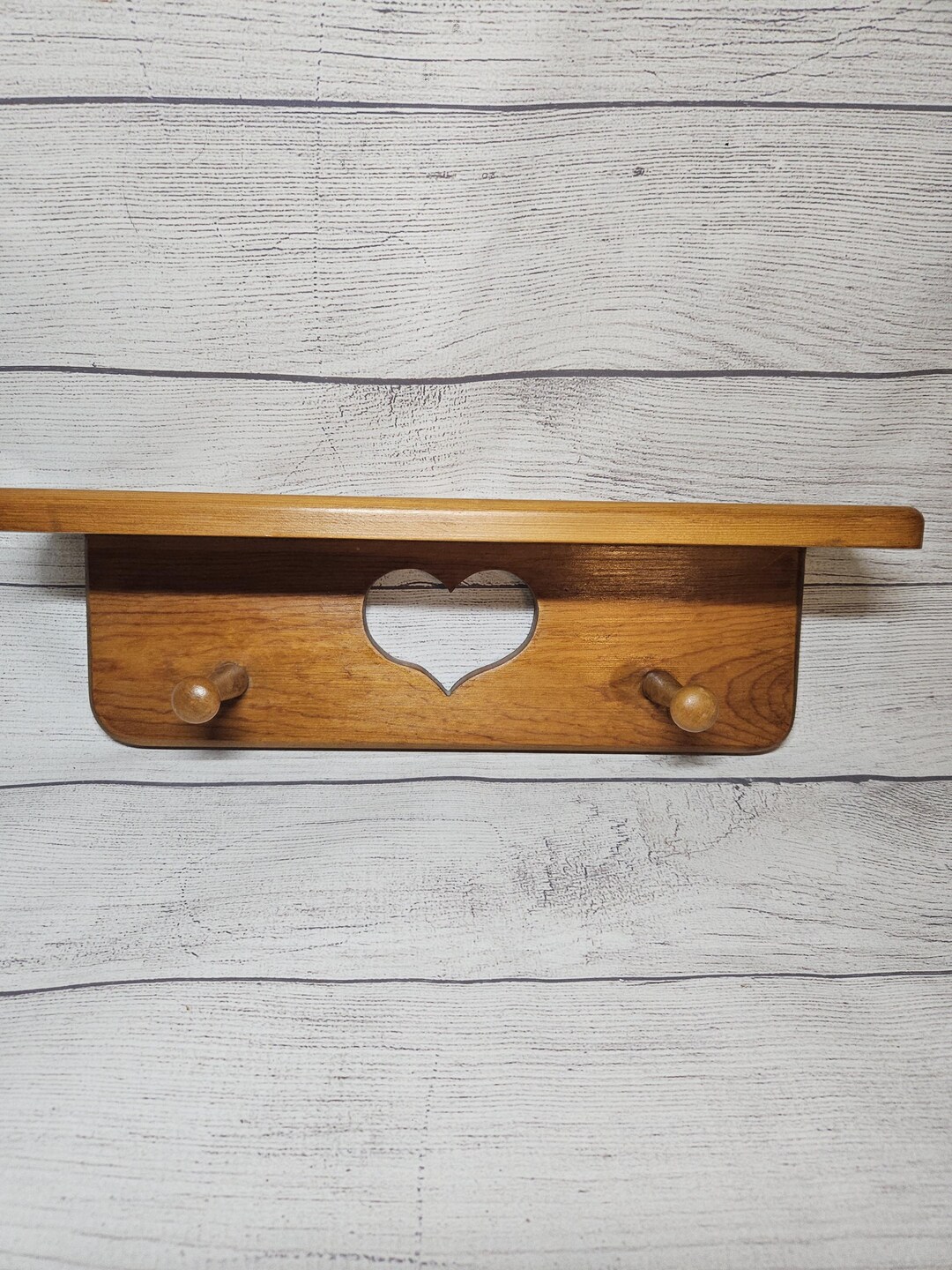 Vintage Heart Cut-out Wooden Shelf - Medium Size - W/ 2 Hanging Pegs ...