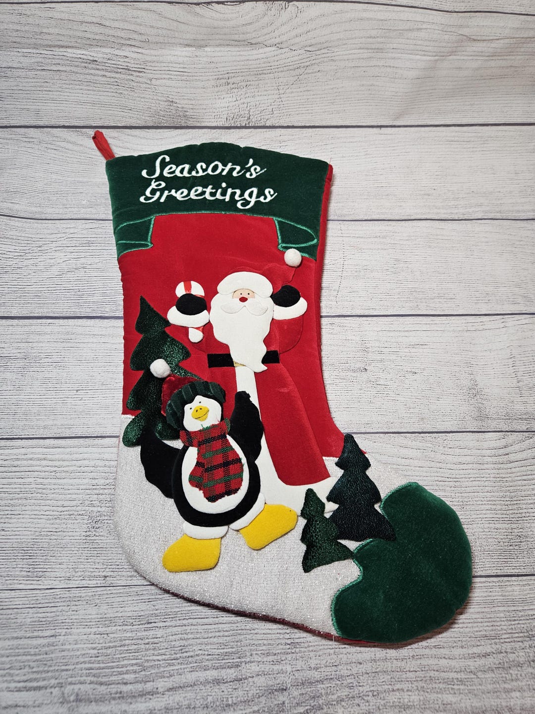 Vintage Prima Creations SANTA & Penguin Stocking 17 Season's Greetings ...