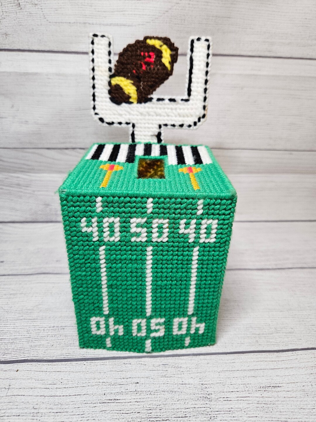 Vintage Plastic Canvas Football Theme Tissue Box Cover Handmade From ...